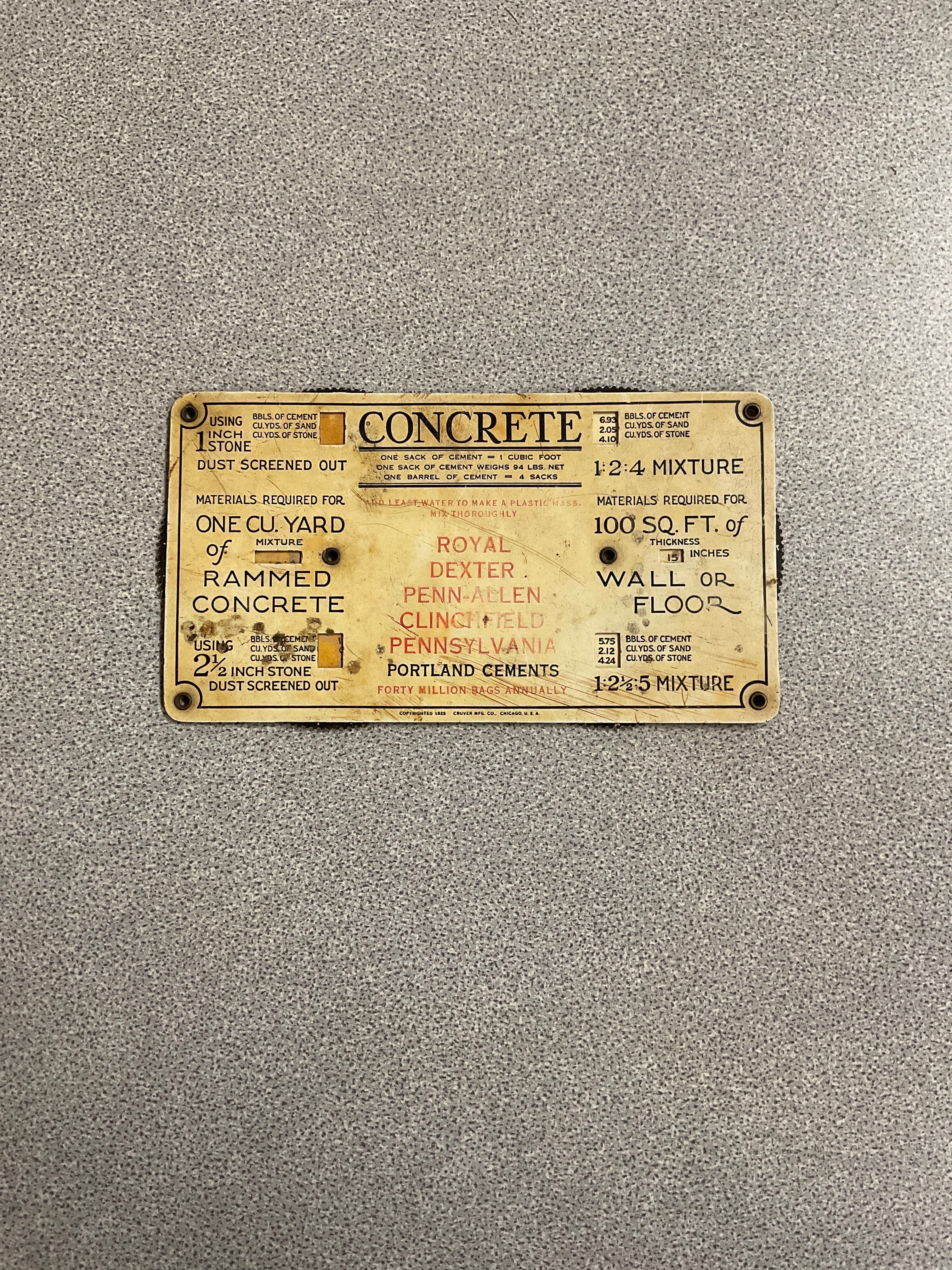 1920’s Royal Dexter Concrete Mix Chart – The Rusty Fork